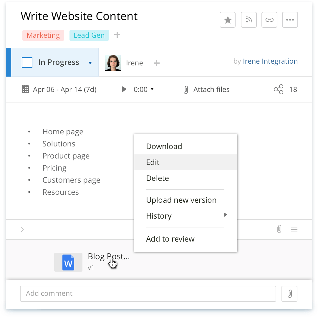Online Document Editing Project Management Integration - Wrike